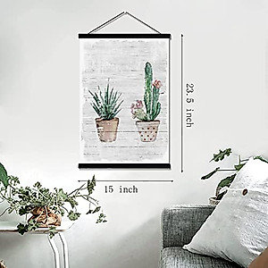 EyeArtHouse Cactus Original Canvas Wall Art, Acrylic Green Succulent Plants Painting Print on Canvas with Magnetic Magnetic Poster Frames, Ready to Hang for Bedroom and Bathroom 16”X 24”