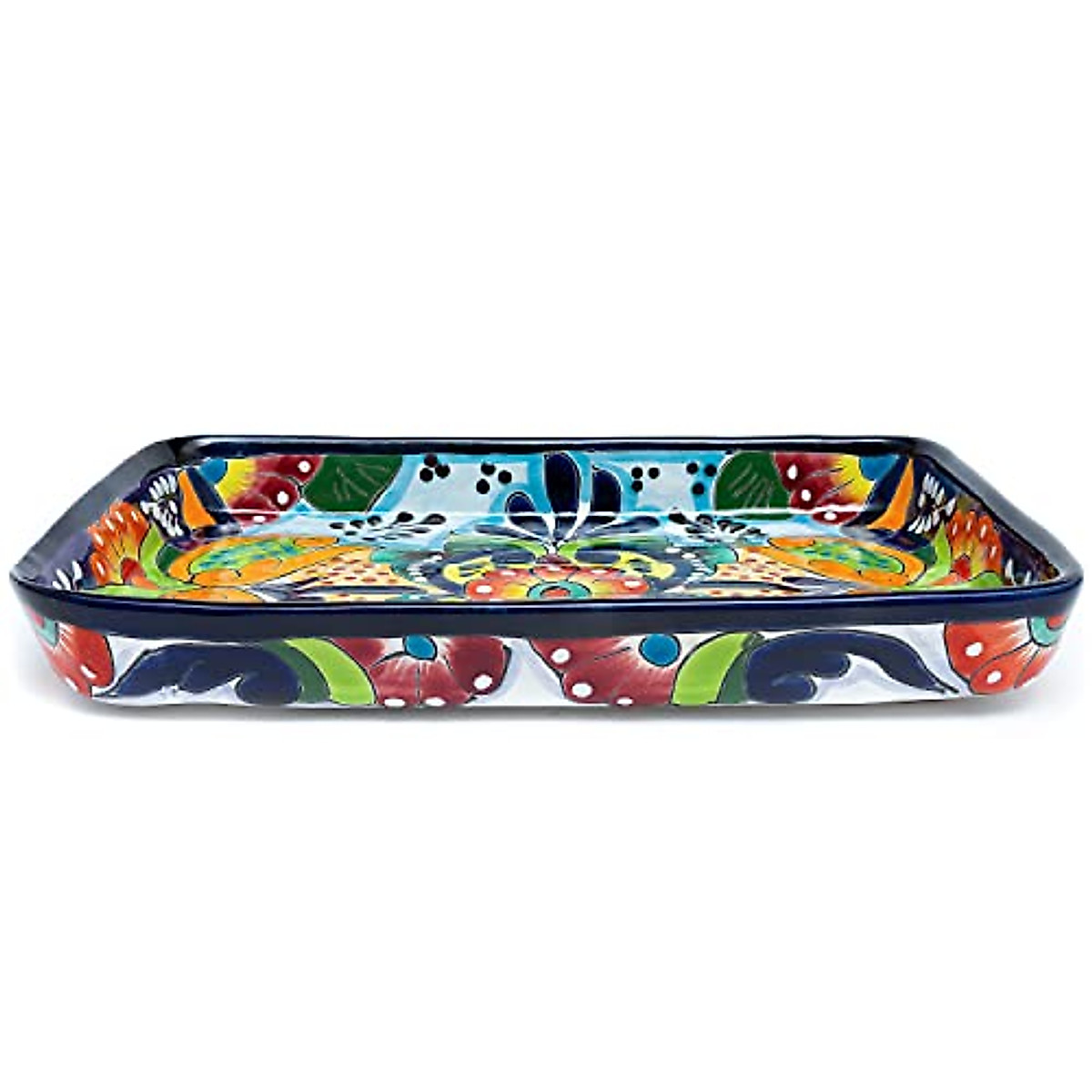 Enchanted Talavera Pottery Mexican Hand Painted Ceramic Rectangle Serving Platter Dish Appetizer Plate Tray Food Mexican Floral Pattern Thanksgiving Holiday Party Fiesta (Large 13.2 x 9 x 2, Multi)
