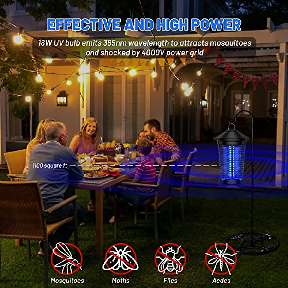 Bug Zapper Outdoor, 4000V 5ft Cord Mosquito Killer Lantern, Attracts Gnats, Flies, Mosquitoes & Flying Insects, Waterproof Attractant Trap for Indoor & Outdoor - Backyard, Patio, Deck, Garden, Camping