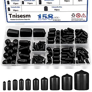 Tnisesm 158Pcs Rubber End Caps Black Round Vinyl End Caps Bolt Screw Covers Caps Rubber Thread Protector Caps Cover in 2/25" to 4/5"