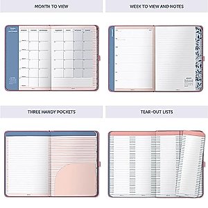 Busy B A5 To Do Diary January to December 2024 - Pink - Faux Leather Week to View Diary with Notes, Tear-Out Lists & Pockets
