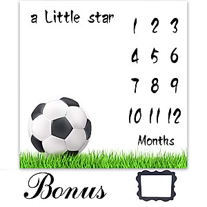 EARVO Baby Boy a Little Star Blanket, 40x40 inches Milestone Blanket Soccer Green Grass Photography Props Soft Fabric Blanket with Frame for Growing Babies EADS466