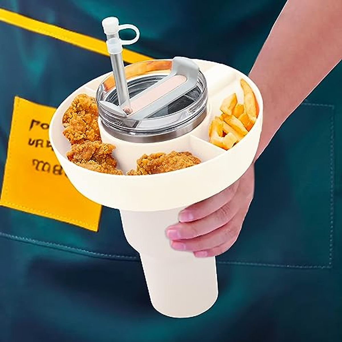 DMTINTA Snack Bowl for Stanley 40 oz Tumbler with Handle, Tumbler Snack Tray Compatible with Stanley Cup 40 oz with Handle, Reusable Snack Ring for Stanley Cup Accessories White