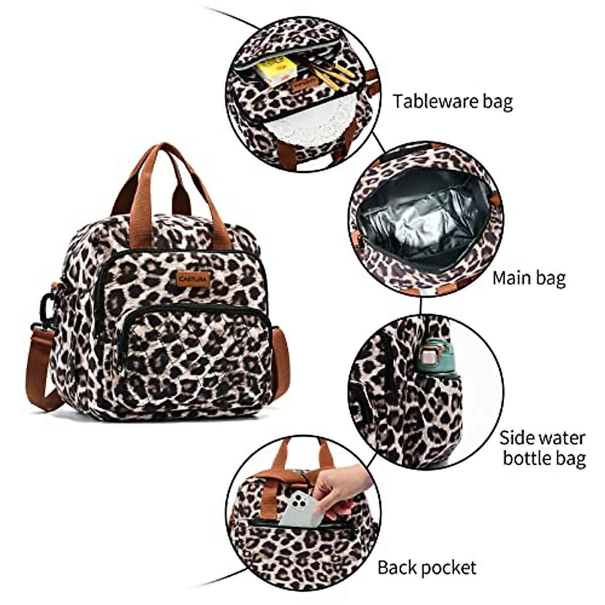 Castura Women Lunch Bag Insulated Convertible Backpack Lunch Tote Leopard