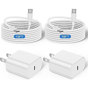 20W iPad Pro Fast Charger and 10ft USB C to C Charging Cable Cord Long for 2022/2021/2020/2018 iPad Pro 12.9/11/10.9 inch 5/4/3/2/1th Generation,iPad Air 5/4th,iPad Mini 6 Gen,iPad Wall Charger Block