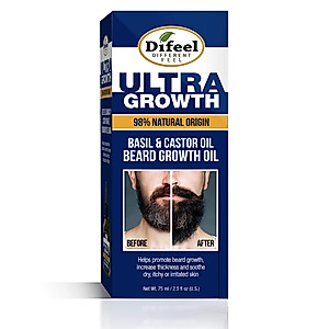 Difeel Mens Ultra Growth Basil and Castor Beard Oil 2.5 oz. - Natural Beard Oil for Hair Growth