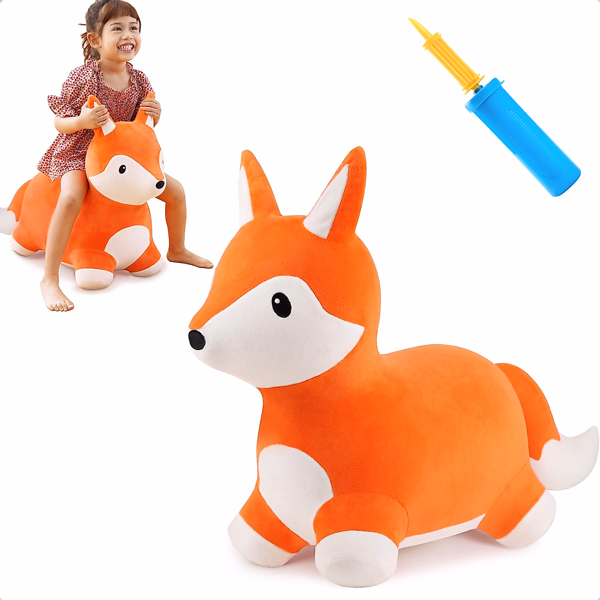 iPlay, iLearn Bouncy Pals Fox Hopping Horse, Plush Inflatable Animal Hopper, Indoor n Outdoor Ride on Jumping Bounce Toys, Birthday Gift for 18 Months 2 3 4 5 Year Old Kids Toddlers Boys Girls