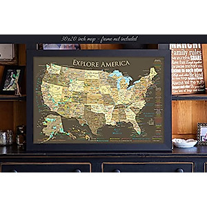 National Parks Map Poster with USA Travel Destinations (24W x 16H inches)