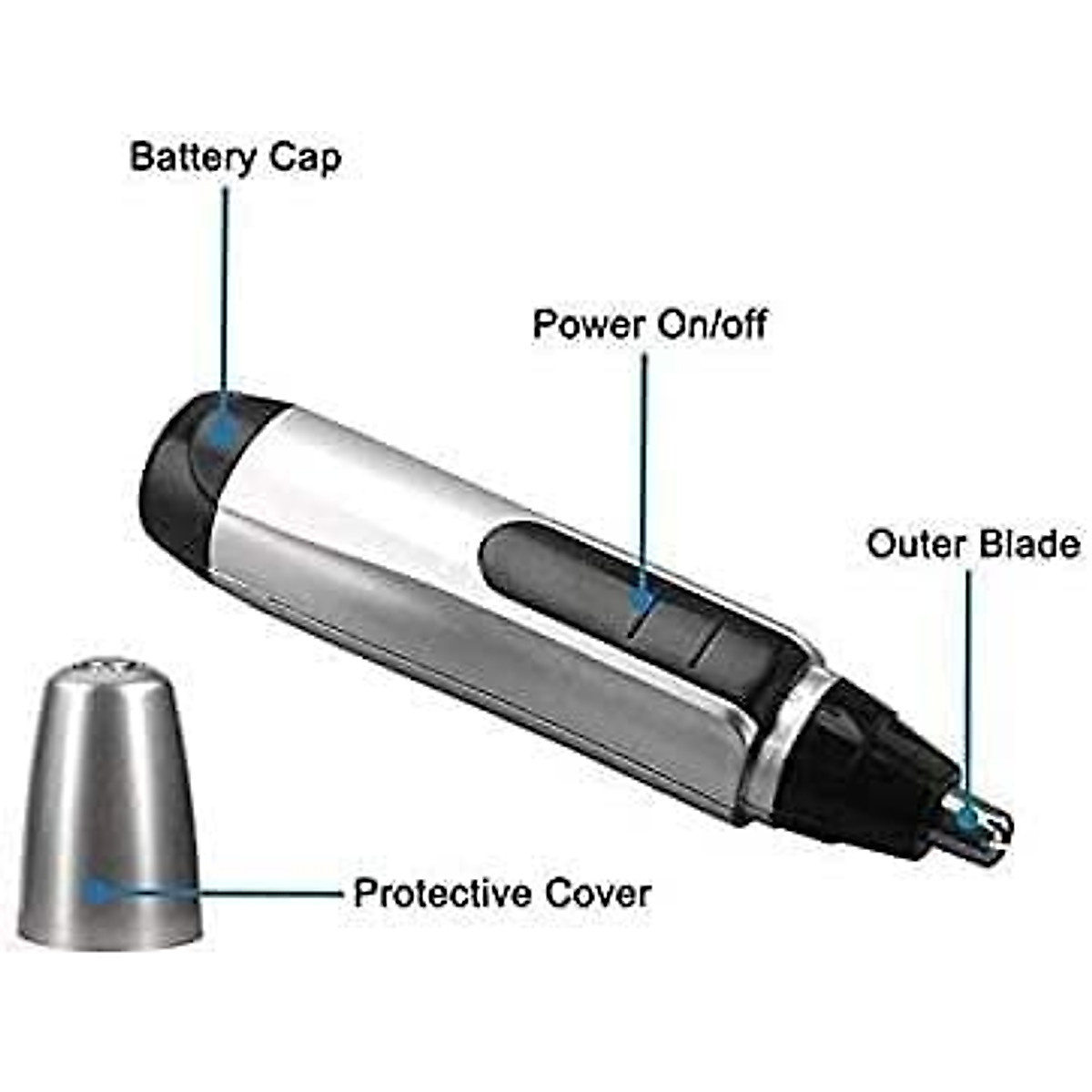 QINERSAW Portable Nose Ear Trimmer, Painless Hair Remover Shaver for Face, Electric Razor for Women and Men, Battery-Operated (Silver)