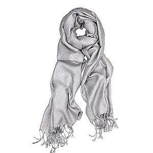 Sparkling Metallic Evening Shawl Wrap Scarf for Wedding Prom Party Dress 80" x 27" (Silver)