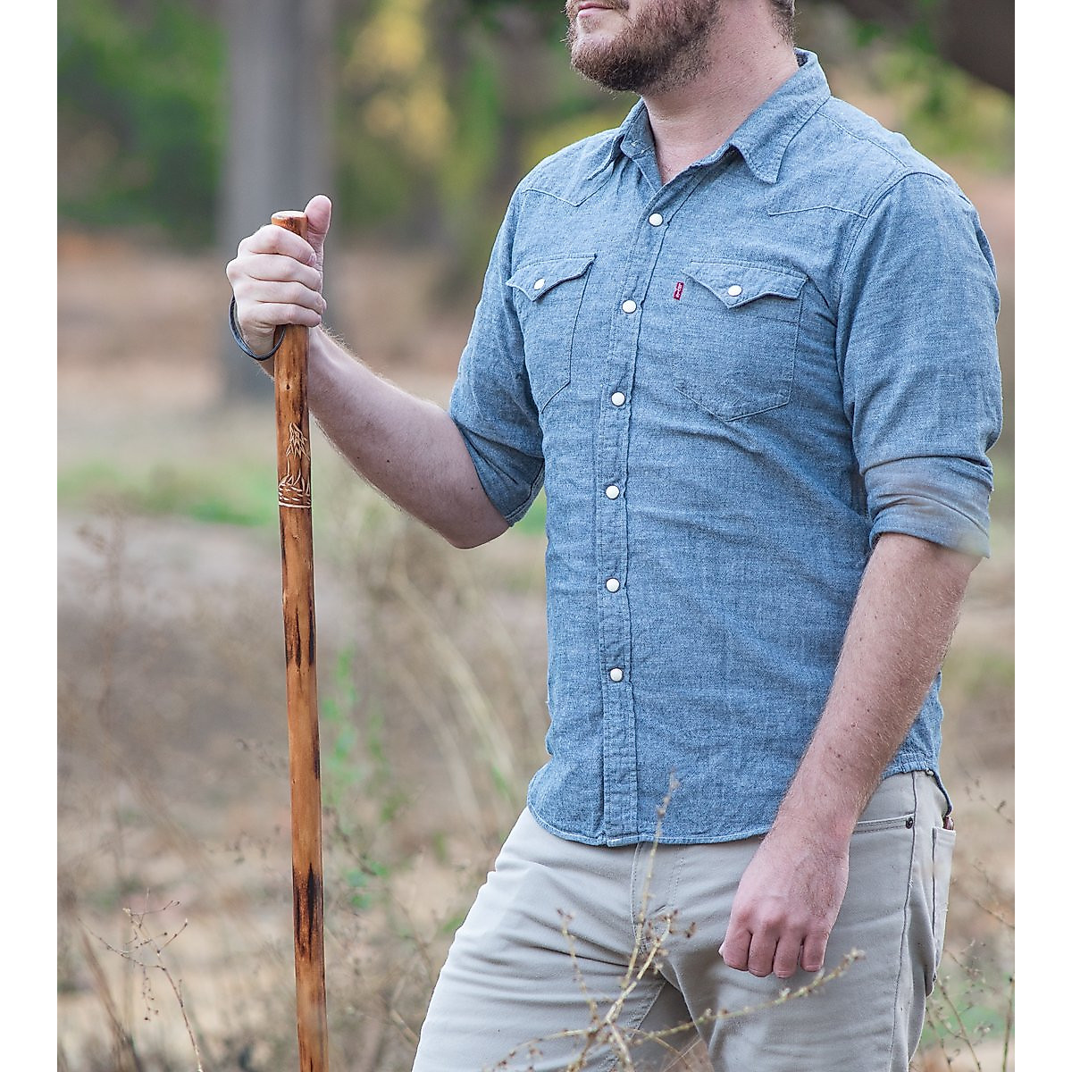 SE Survivor Series Wooden Walking/Hiking Stick with Hand-Carved Howling Wolf Design, 55" - WS628-55HW