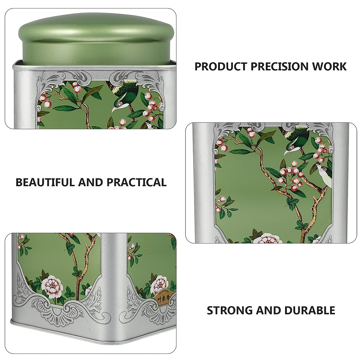 BESPORTBLE Tea Tin Canister with Airtight Double Lids, Airtight Loose Tea Canister Tinplate Empty Tin Chinese Style Tea Jar - Kitchen Canister for Loose Tea, Coffee, Candy, Herbs and Spices