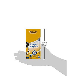 Bic Cristal Original Ballpoint Pens, Medium Point (1.0 mm) Every-Day Writing Pens with Clear Barrel, Blue, Box of 50