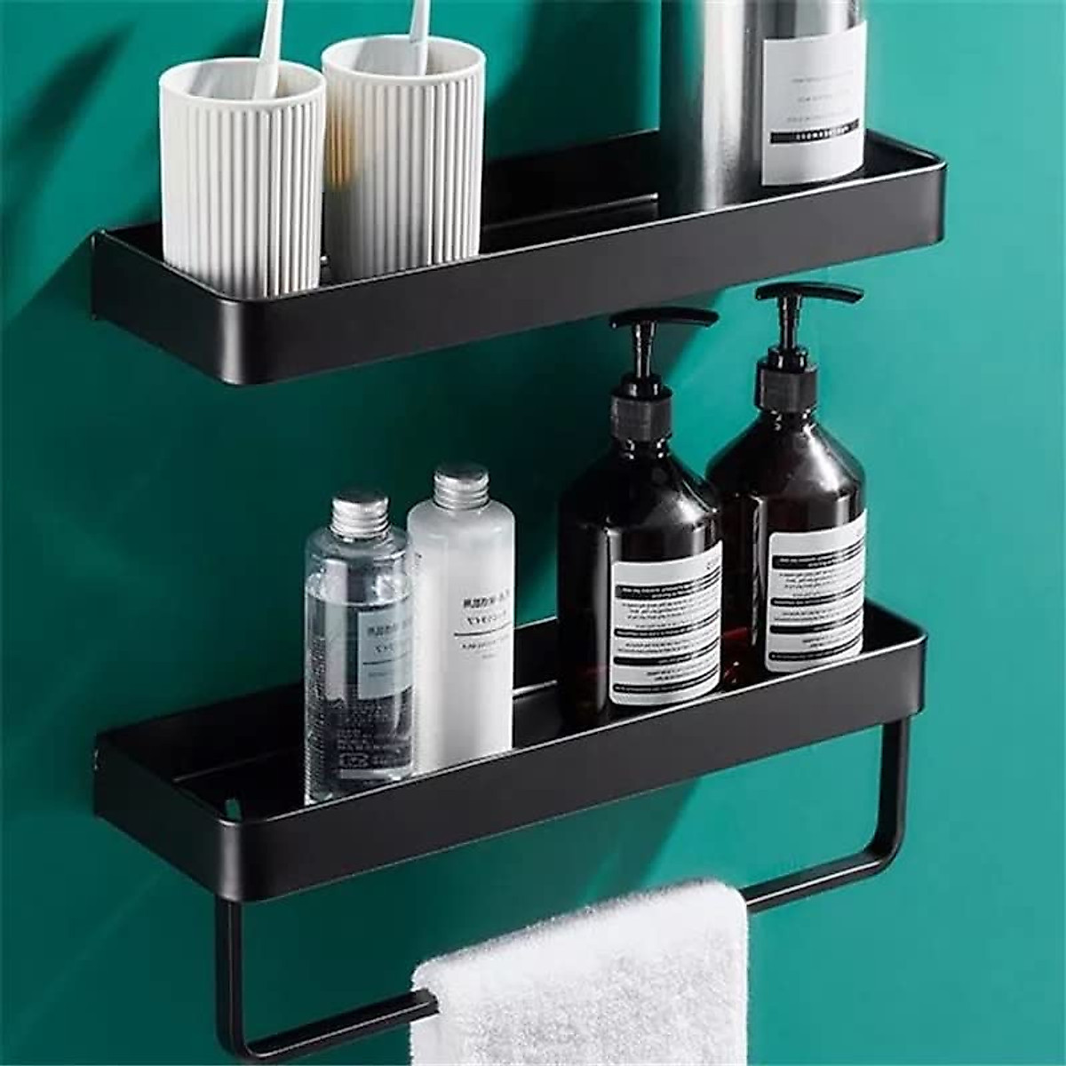 NEYSTYP Bathroom Shelves,Aluminum Wall Shelf Shower Organizer With Towel Bar,Adhesive or Drilling 2-In-1 Installation,12X5 Inches Shower Caddy ​- Gray (12 in)