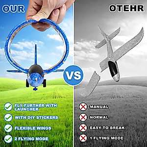 Elctbras 3 Pack Airplane Launcher Toy, Foam Glider Planes for Kids with 2 Flight Mode, Catapult Plane Toys with 3 DIY Stickers, Outdoor Sport Flying Toys for 4 5 6 7 8 9 10 Year Old