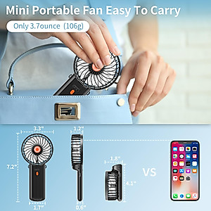 ISFOFO Mini Handheld Fan 2 Pack, Portable Hand Held Fan for Travel 4 Speeds, Cooling Personal Fans USB Rechargeable Battery Operated, 180° Foldable Travel Small Fan for Outdoor Beach Camping Office