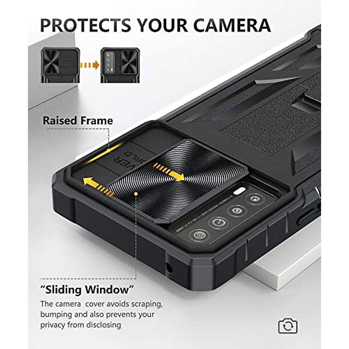 Case Designed for TCL Stylus 5G: Military-Grade Drop Proof Protection Rugged Protective Cell Phone Cover with Built in Kickstand & Slide - Shockproof TPU Matte Textured Bumper Armor Design - Black