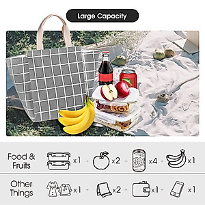 HOMESPON Reusable Lunch Bag Insulated Lunch Box Canvas Fabric with Aluminum Foil, Lunch Tote Handbag for Women,Men,School, Office (Grey Plaid)