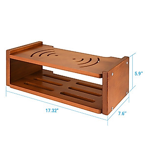 BAMTALK 2 Tiers WiFi Router Floating Shelves Under TV DVD, Wall Mounted & Table Top, Wooden Component Shelf for Media Console, Modem, Cable Box, PS4, Game Console, TV Accessories