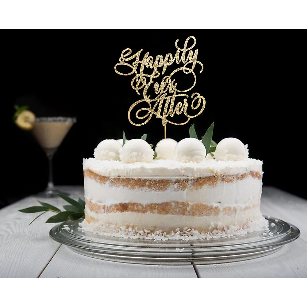 Happily Ever After Cake Topper - Glitter Wedding, Engagement, Bridal Shower, Bachelorette Party Decorations Gold