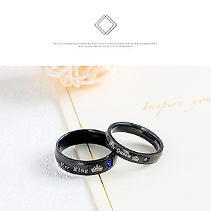 2Pcs His and Her Couples Rings Set His Queen Her King Rings Stainless Steel Wedding Engagement Band Matching Promise Rings for Couple (Black, Men Size 9 & Women 8)