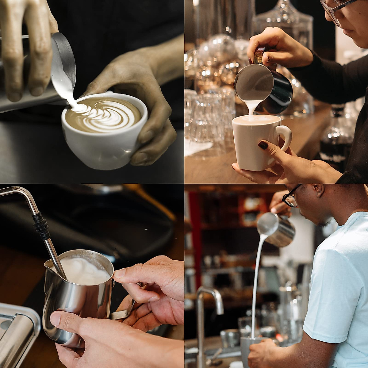 Milk Frothing Pitcher, Espresso Steaming Pitcher 12oz, Espresso Machine Accessories, Stainless Steel Milk Coffee Cappuccino Barista Steam Pitchers Milk Jug Cup with Spoons