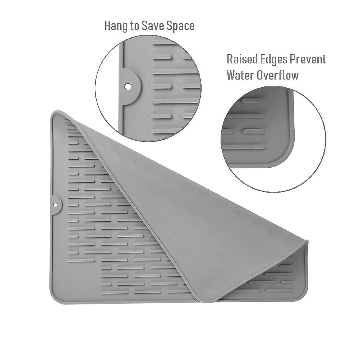 Olodeer Silicone Dish Drying Mat - 16"x12" - Kitchen Counter Mat,Dish Draining Mat,Sink Mat,Dishwasher Safe,Heat Resistant,Eco-Friendly.Black