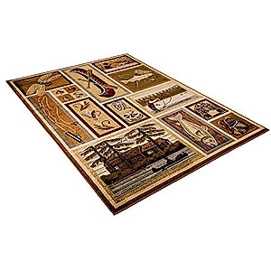 Wildlife Cabin Fish Boat Butterfly Nature Scene Area Rug (5 Feet 3 Inch X 7 Feet 5 Inch)