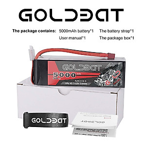 GOLDBAT 4S 5000mAh 14.8V 50C LiPo RC Battery with Deans Plug and Tracxas Connector Softcase for RC Evader BX Car RC Truck RC Truggy RC Heli Airplane Drone FPV Racing