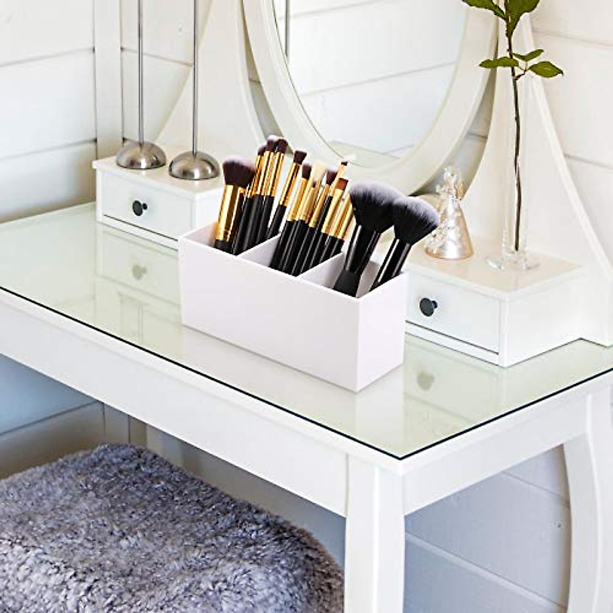 Tbestmax Makeup Brush Holder Organizer Cosmetic Brushes Container Storage 3 Slots - Great for Vanity (White)