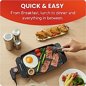 Elite Gourmet EGR8152 Electric 10" x 7" Personal Compact Griddle, Cool-touch Handles Non-Stick Surface, Removable/Adjustable Thermostat, Black