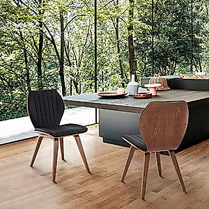 Armen Living Ontario Faux Leather and Wood Dining Chairs-Set of 2, 19" Seat Height, Black/Walnut