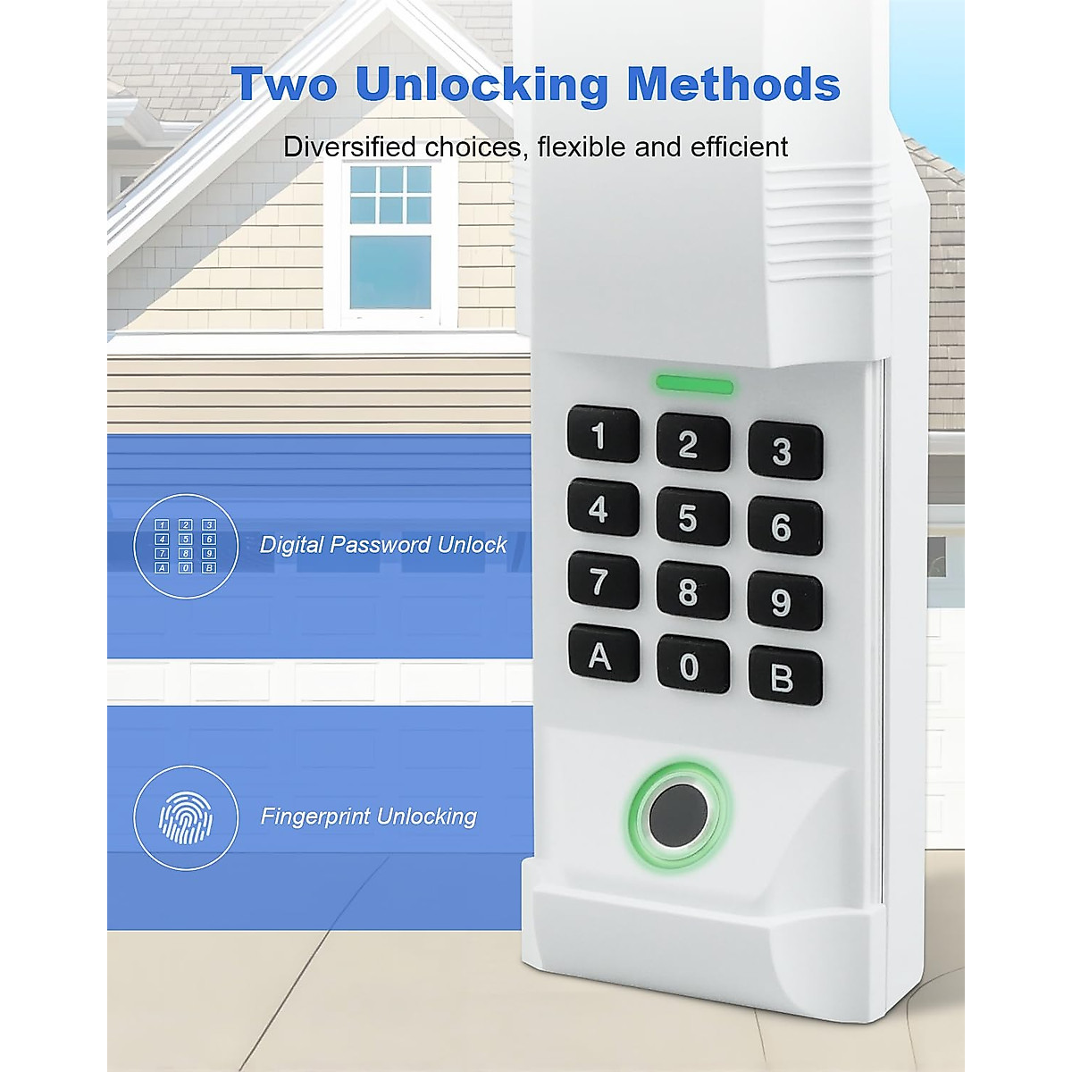 Universal Fingerprint Garage Door Keypad Fit for Liftmaster Chamberlain Craftsman Opener Unlock with Fingerprint Control Multiple Doors Replace 877max G940EV-P2 877Lm Wireless Keyless White