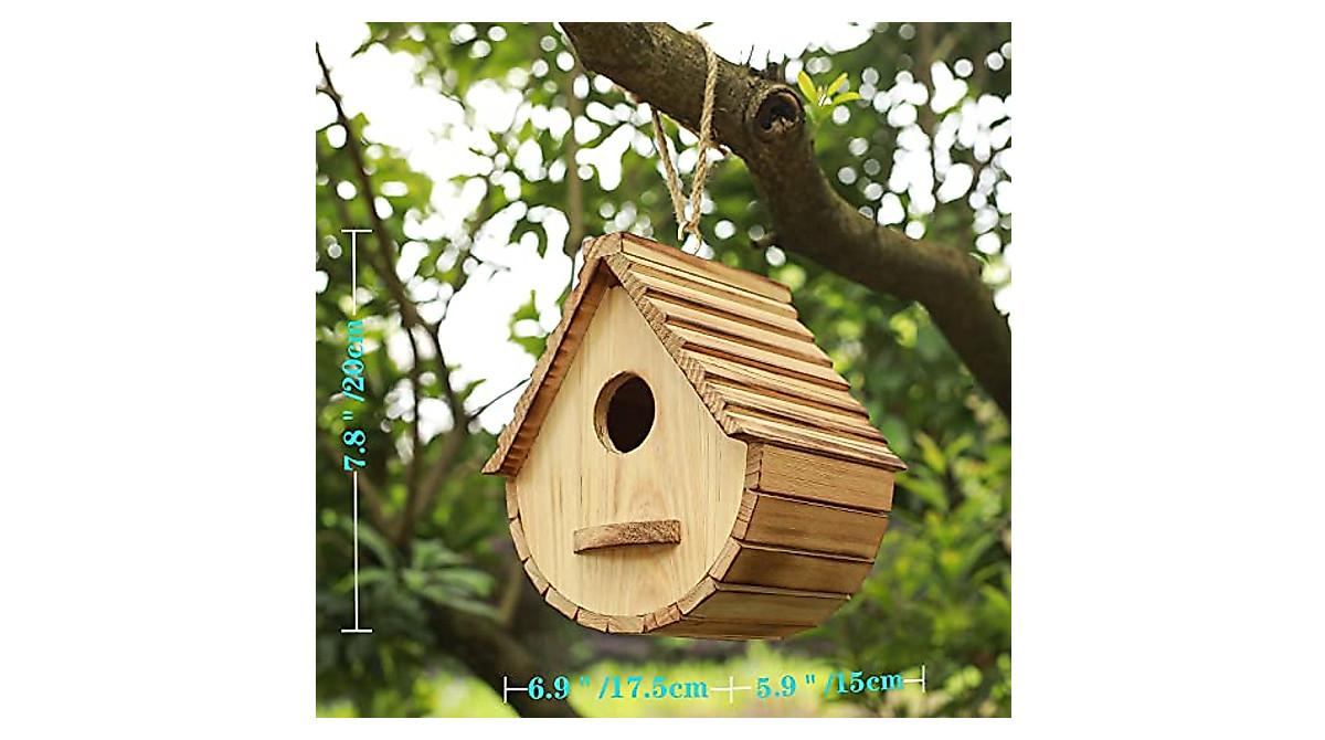 STARSWR Bird House - Natural Wooden Garden Hanging Hut