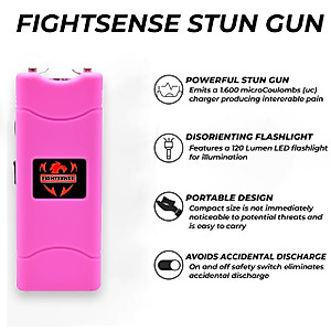 FIGHTSENSE Mini Stun Gun Keychain & Pepper Spray Combo Pack for Self Defense Kit (Pink)