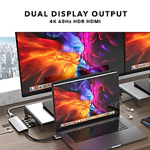 HyperDrive 10-in-2 USB C Dock, Dual Monitor HDMI 4K@60Hz, 60W USBC Power Delivery, Gigabit Ethernet, USB-C Hub Adapter for MacBook Pro with M1 Pro/Max 2021, MacBook Pro 2016-2019, MacBook Air, Gray