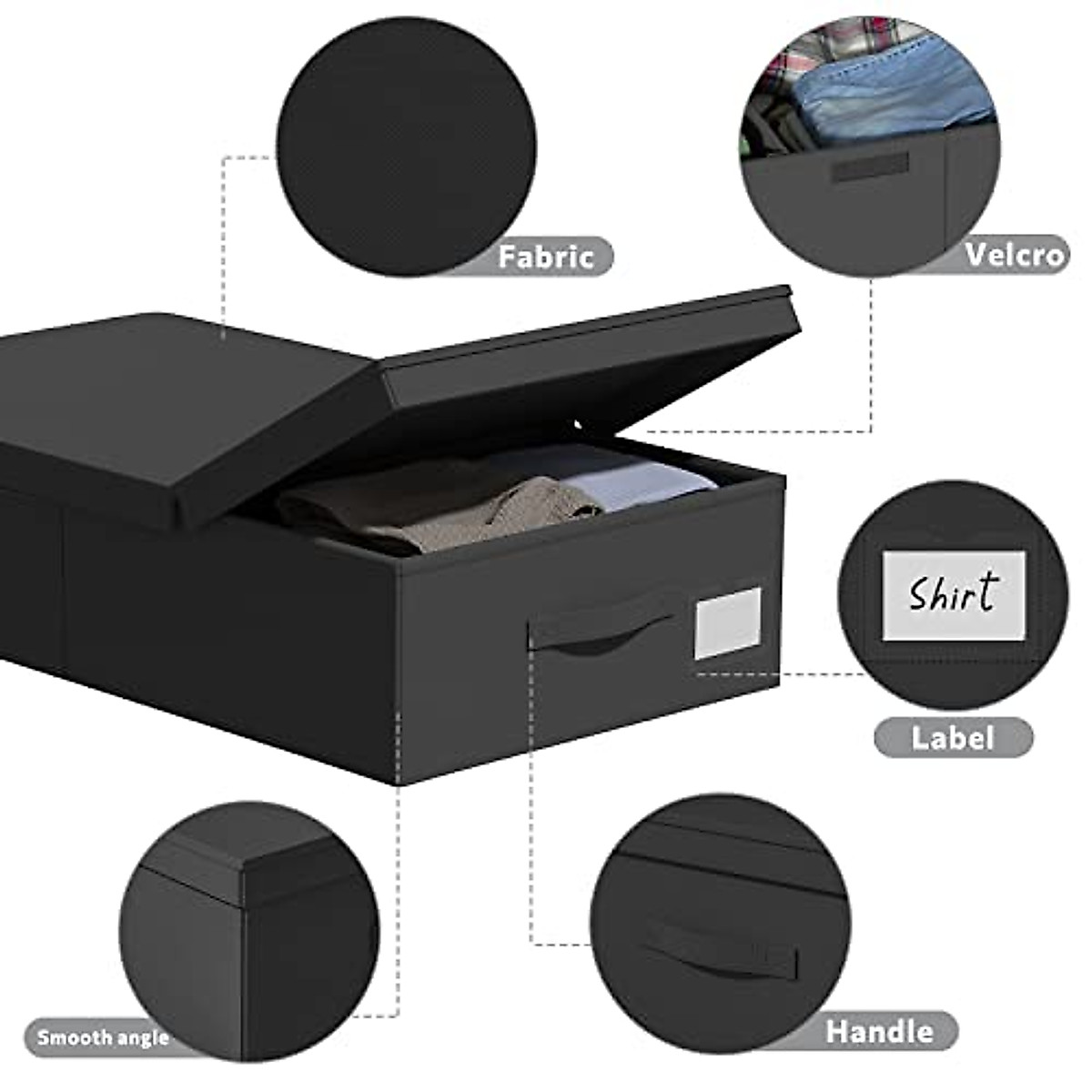 Under Bed Storage Bins With Lids - 2Pack Underbed Storage Containers Foldable Stackable Storage Box Sturdy Clothes Storage Organizer (Small-23.6"*16.5"*6", Black)