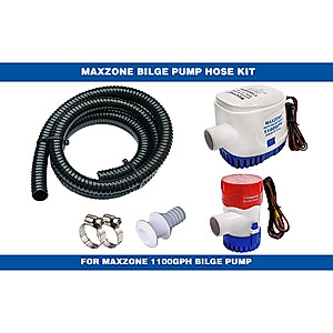 Maxzone Bilge Pump Installation Kit Bilge Pump Hose 1-1/8-Inch Dia Plumbing Kit | 6 FT Premium Quality Kink-free Flexible PVC Hose | Includes 2 Hose Clamps and Thru-Hull Fitting