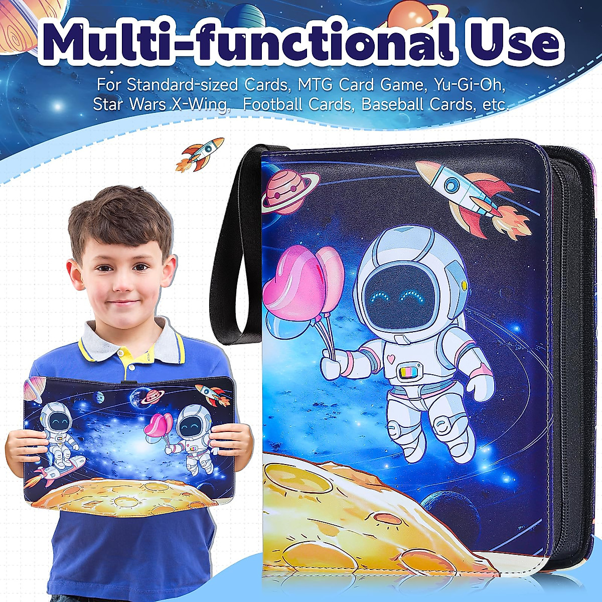 504 Cards Binder for Boys Gifts, Trading Card Binders Holder Case with 63 Sleeves, 4 Pocket Card Packs Album Book for Girls Kids Collecting Cards (Blue)