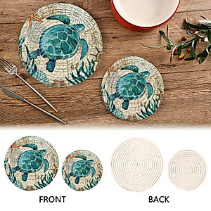ALAZA Ocean Sea Turtle Trivets for Hot Dishes 2 Pcs,Hot Pad for Kitchen,Trivets for Hot Pots and Pans,Large Coasters Cotton Mat Cooking Potholder Set