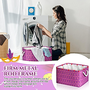 Sunnychicc Easter Basket, Easter Eggs Bunny Flower Foldable Storage Bins with Handles, Easter Canvas Cubes Fabric Collapsible Organizer Bag for Storage Clothes(Fleur De Lis, 2 Pcs)