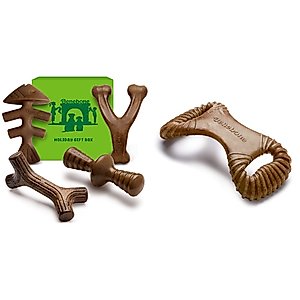 Benebone Medium Holiday 4-Pack Dog Chew Toys for Aggressive Chewers Dental Durable Dog Chew Toy for Aggressive Chewers, Real Bacon