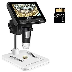 Coin Microscope, Dcorn 4.3 Inch LCD Digital Microscope with 32GB TF Card 10X-1000X Magnification Video Camera Handheld Microscope for Coin Observation/PCB Soldering, Windows Compatible
