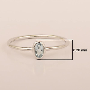 Oval Cut 5X3MM Bezel Set Multi Choice Gemstone 925 Sterling Silver Women Stackable Stacking Ring, Gift For Her Aquamarine, 7