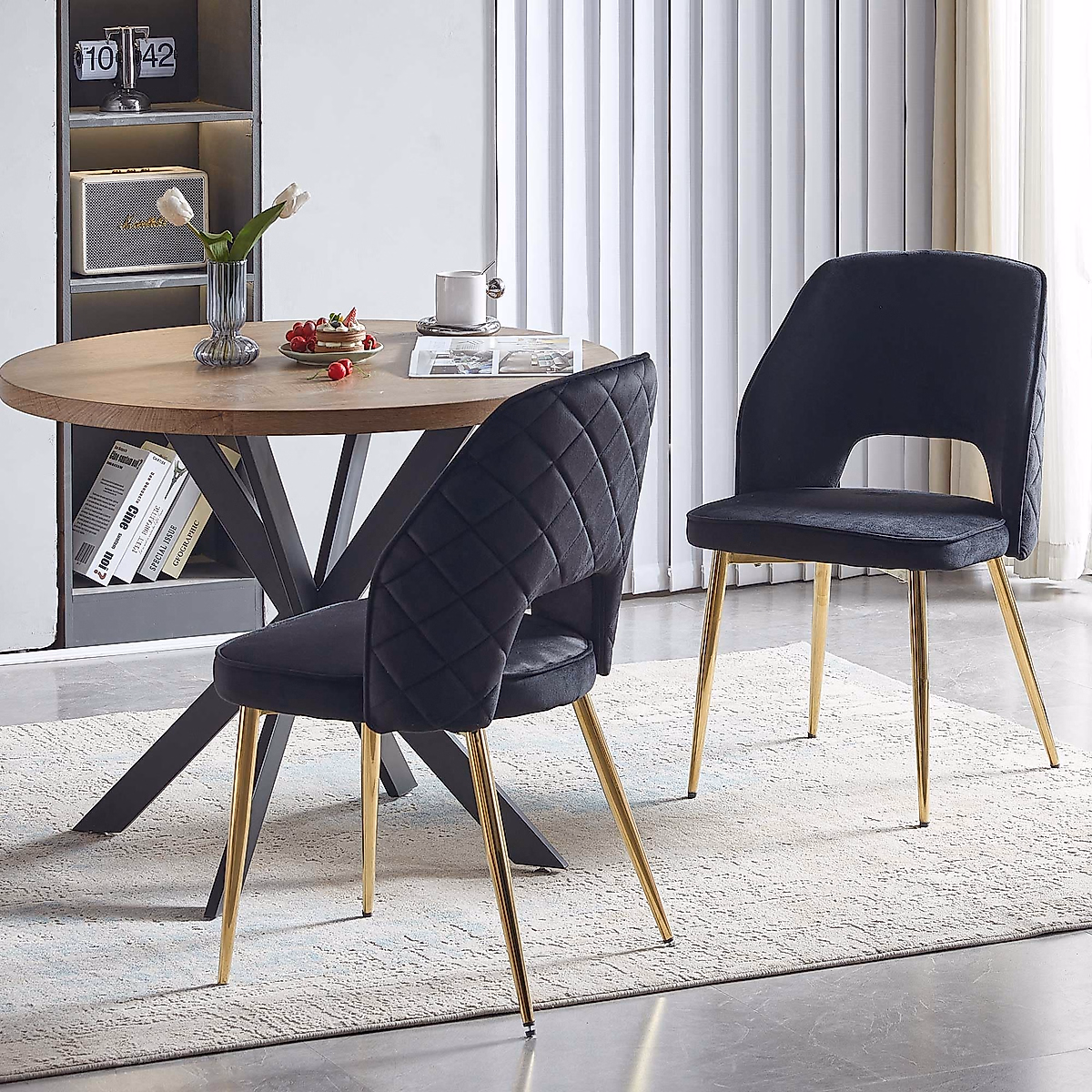 NORDICANA 5-Piece Dining Table Set for 4 - Space Saving 37-Inch Round Table and Chairs, 4 Seaters Dining Set with Upholstered Dining Chairs (Black)