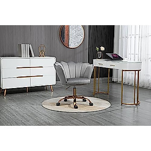 ZOBIDO Comfy Home Office Task Chair with Wheels, Cute Modern Upholstered Velvet Seashell Back Adjustable Swivel Vanity Desk Chair, for Women, for Girls, Living Room, Bedroom (Grey)