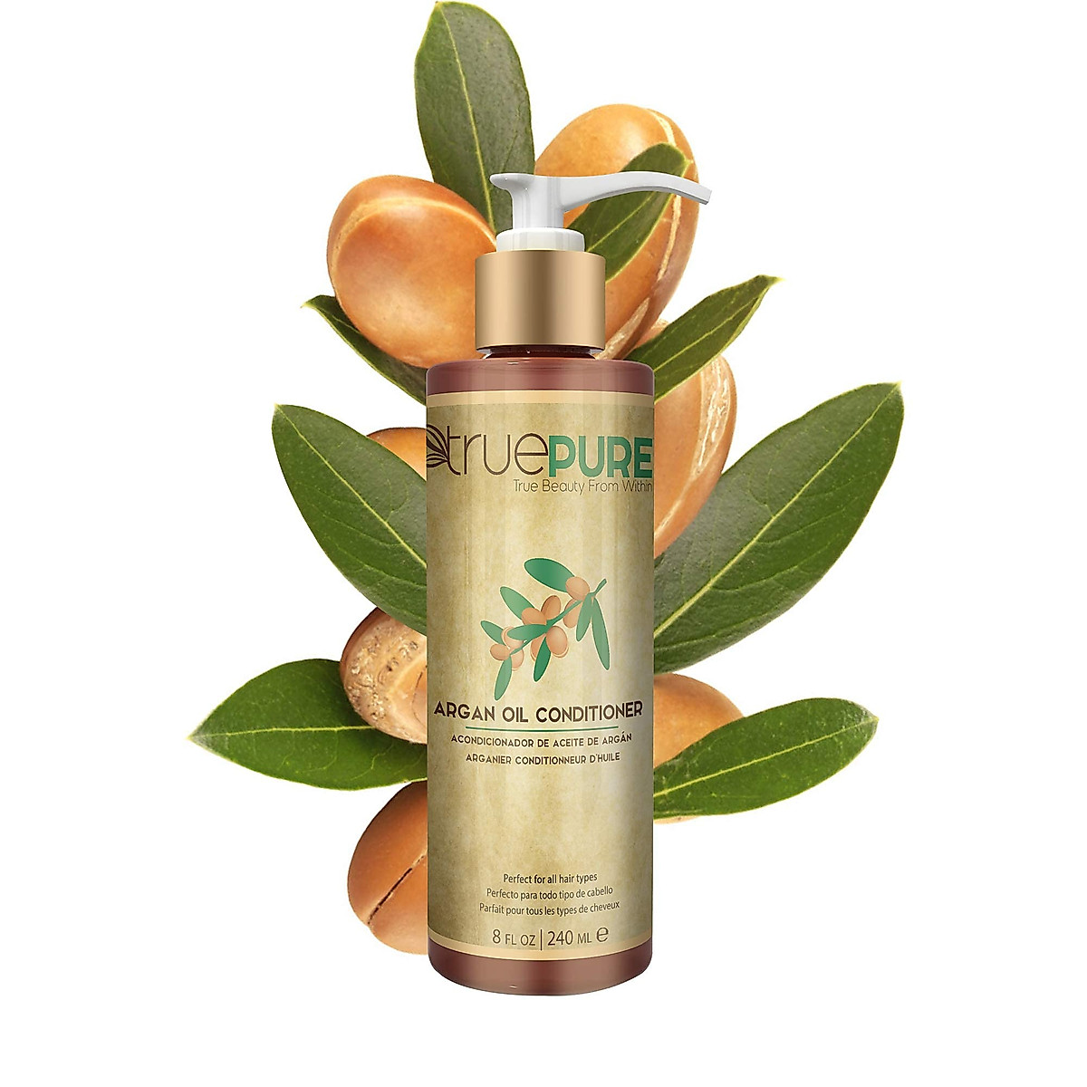 TruePure Hair Bundle - Caffeine Shampoo 8oz + Argan Oil Conditioner 8oz + Biotin Hair Growth Serum 2oz