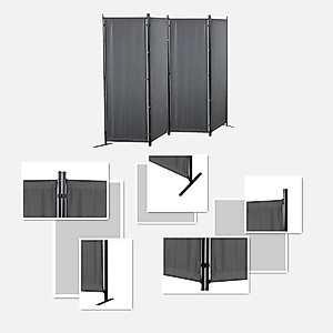 GOJOOASIS 4 Panel Room Divider Folding Privacy Screen Home Office Dorm Decor (Grey)