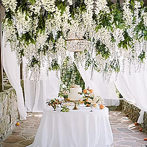 CEWOR 14pcs Wisteria Hanging Flowers 3.6ft Artificial Wisteria Vines Fake Hanging Garland Silk Flowers for Wedding Garden Outdoor Party Home Wall Decoration (White)