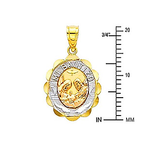 Wellingsale 14K Tri 3 Color Gold Polished Milgrain Religious Baptism "Mi Bautizo" Charm Pendant